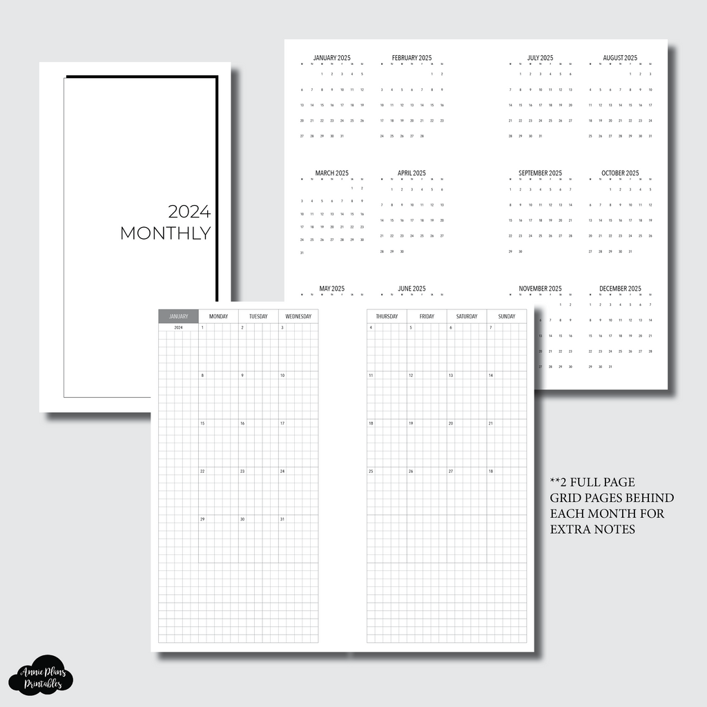 Personal Rings Size | 2024 Monthly GRID (MONDAY START) with full page ...