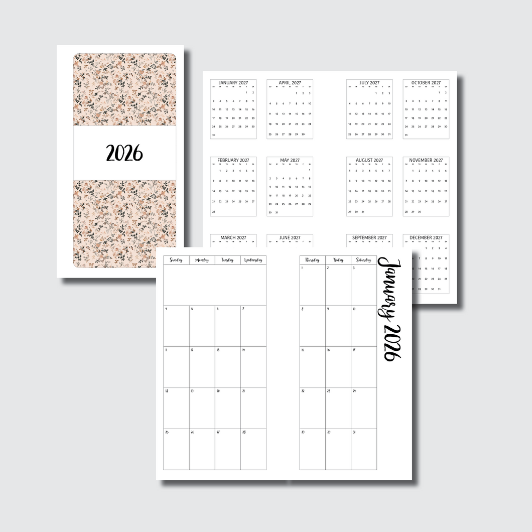Personal Wide RIngs Size | 2026 CLASSIC FONT Monthly Calendar (SUNDAY ...