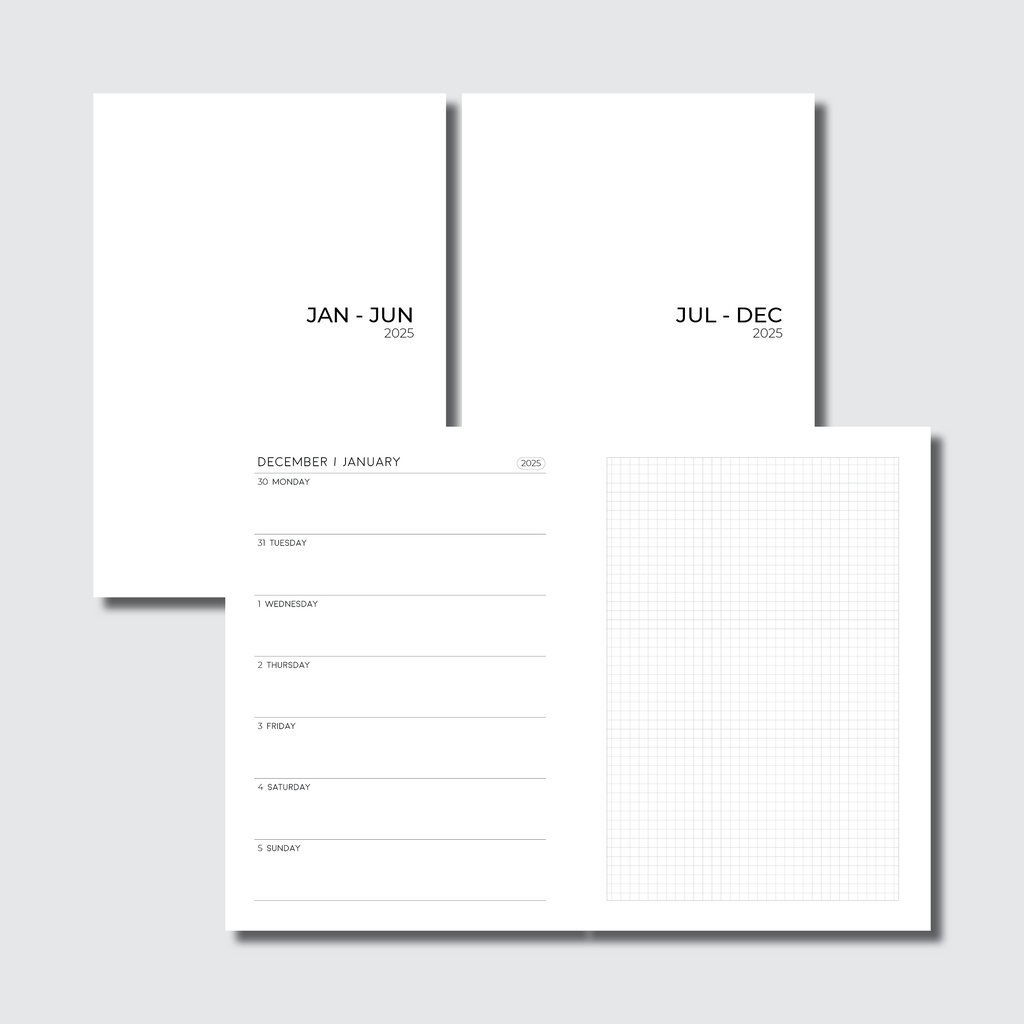 A5 Rings Size | 2025 Horizontal Week on 1 Page + GRID Printable Insert ...
