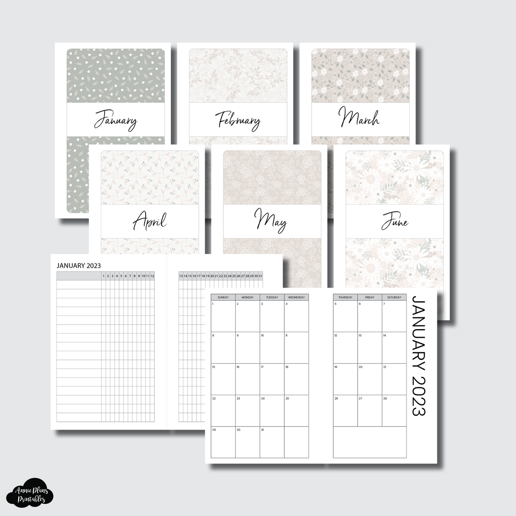 Mini HP Size | JAN - JUN 2023 Monthly Calendar + Tracker Printable Ins ...