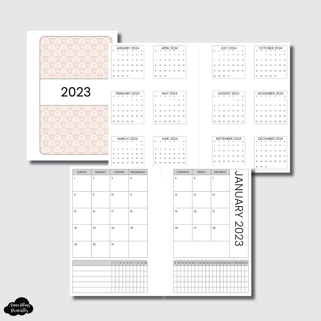Pocket Plus Rings Size | 2023 Monthly Calendar (SUNDAY Start) + TRACKE ...