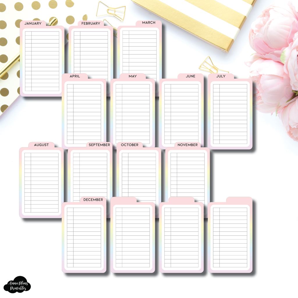 Tab Cards | VERTICAL Monthly List Rainbow Gradient Tab Card Printable ...