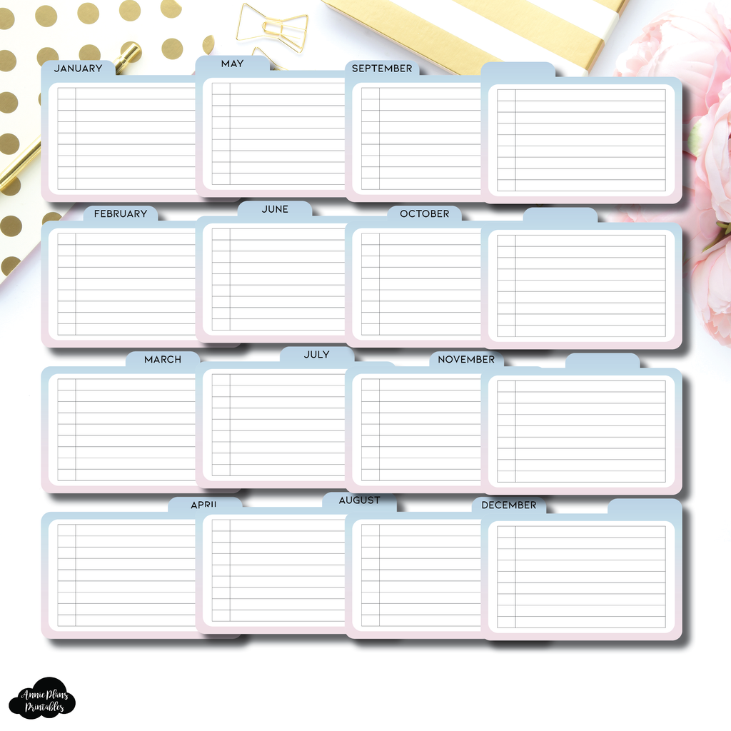 Tab Cards | Monthly List Cotton Candy Tab Card Printable ...